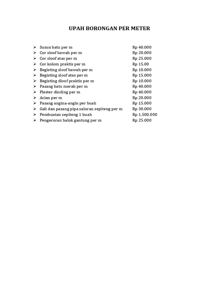 Upah Borongan Per Meter | PDF