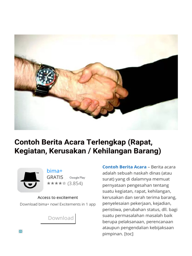 Contoh Berita Acara Rapat, Kegiatan, Serah Terima (Terlengkap!) | PDF