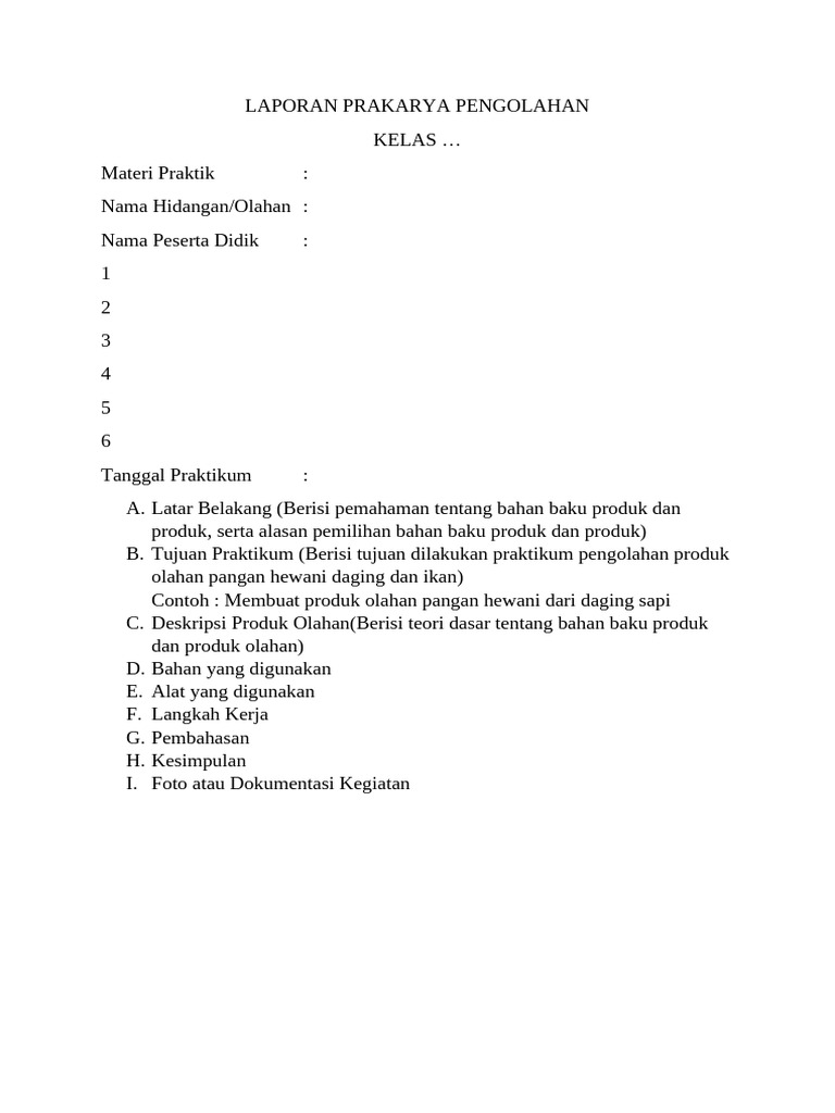 Contoh Format Laporan Prakarya Pengolahan | PDF