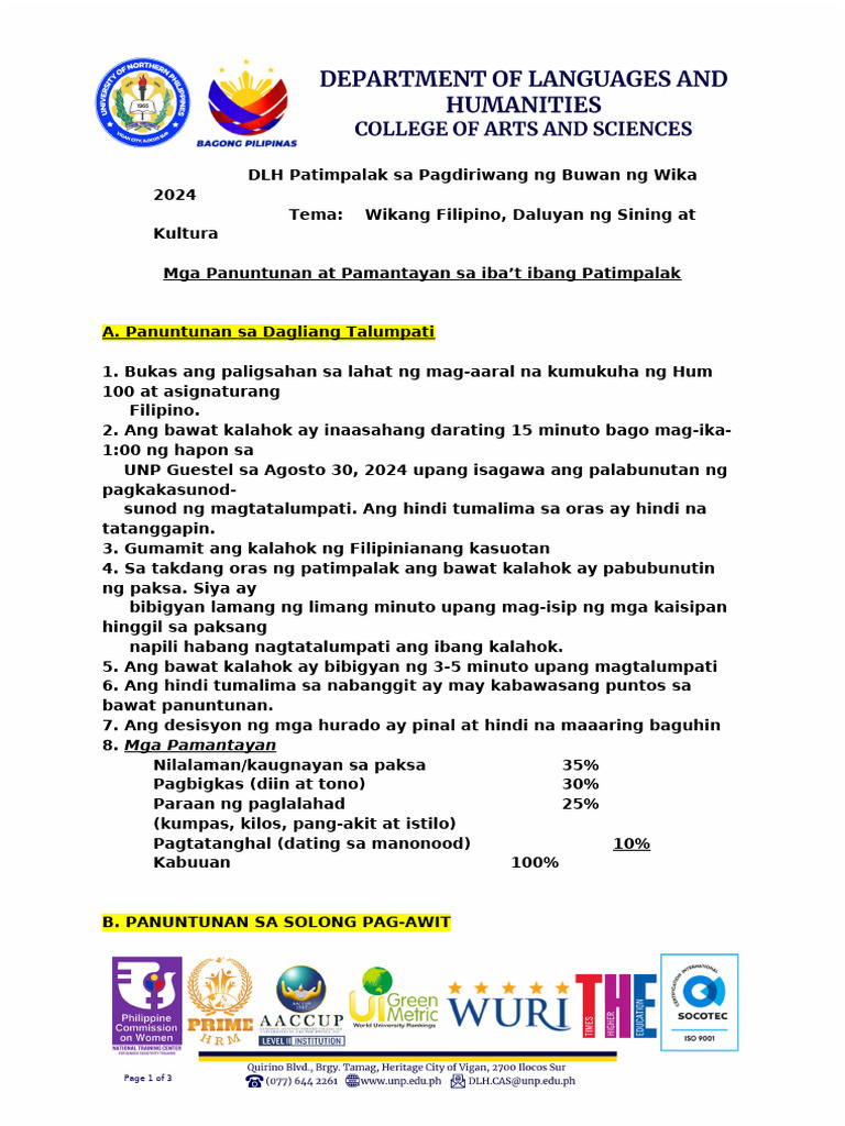 Patimpalak Sa BNW | PDF