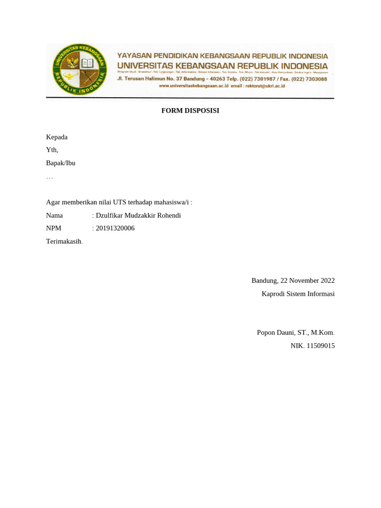 Form Disposisi | PDF