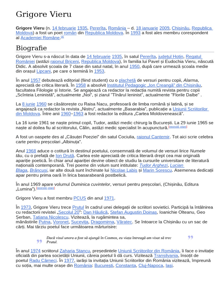 Grigore Vieru Biografia | PDF