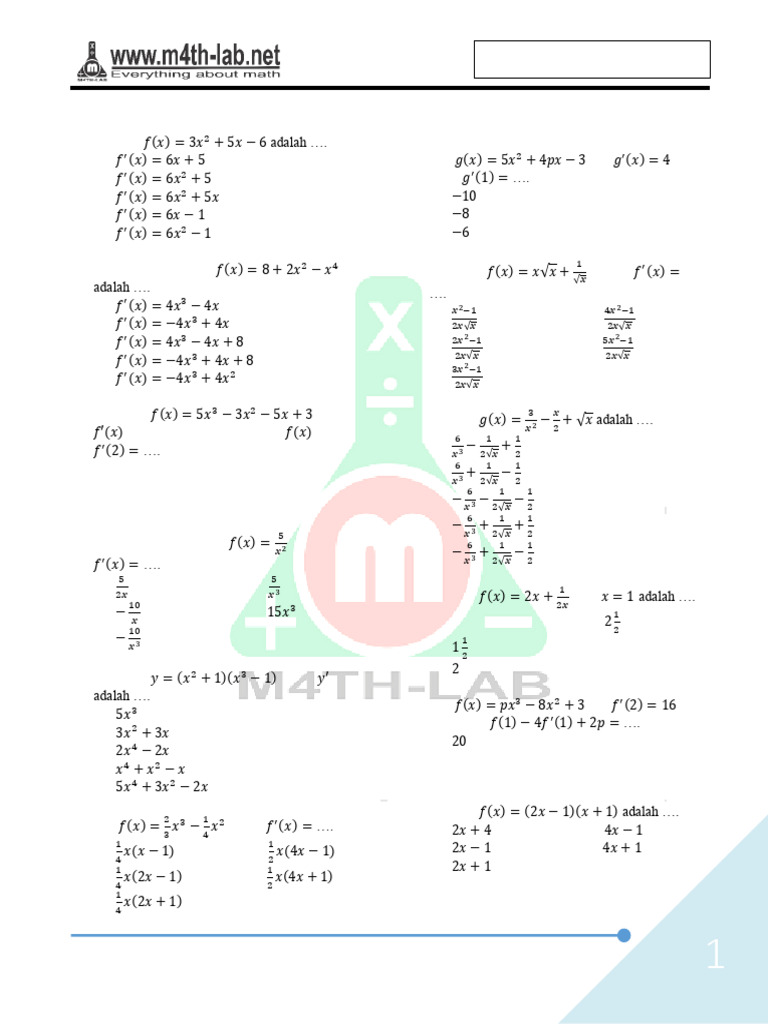 TURUNAN - Turunan Fungsi Aljabar | PDF
