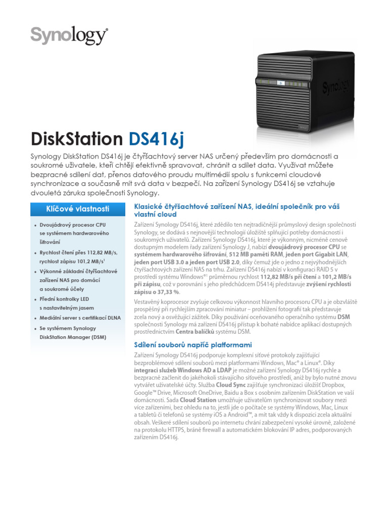Synology DS416j Data Sheet Csy | PDF