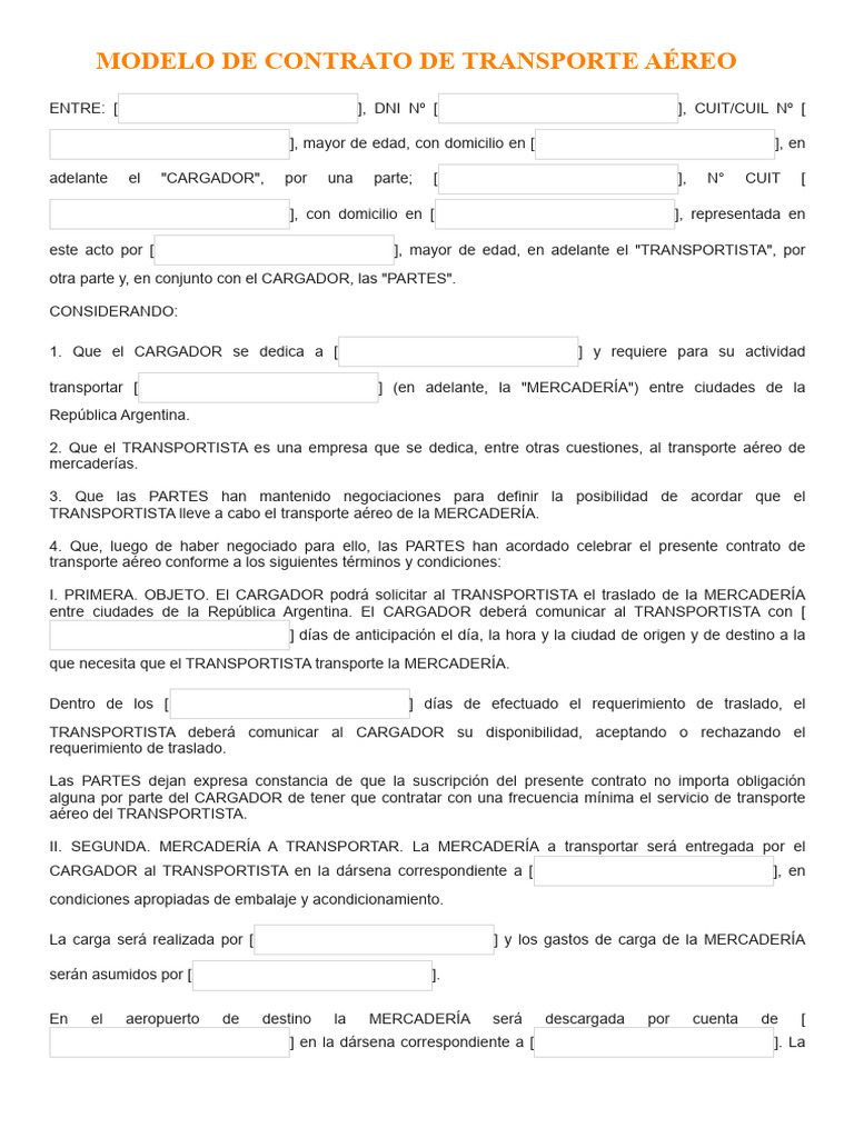 Modelo de Contrato Transporte Aereo | PDF