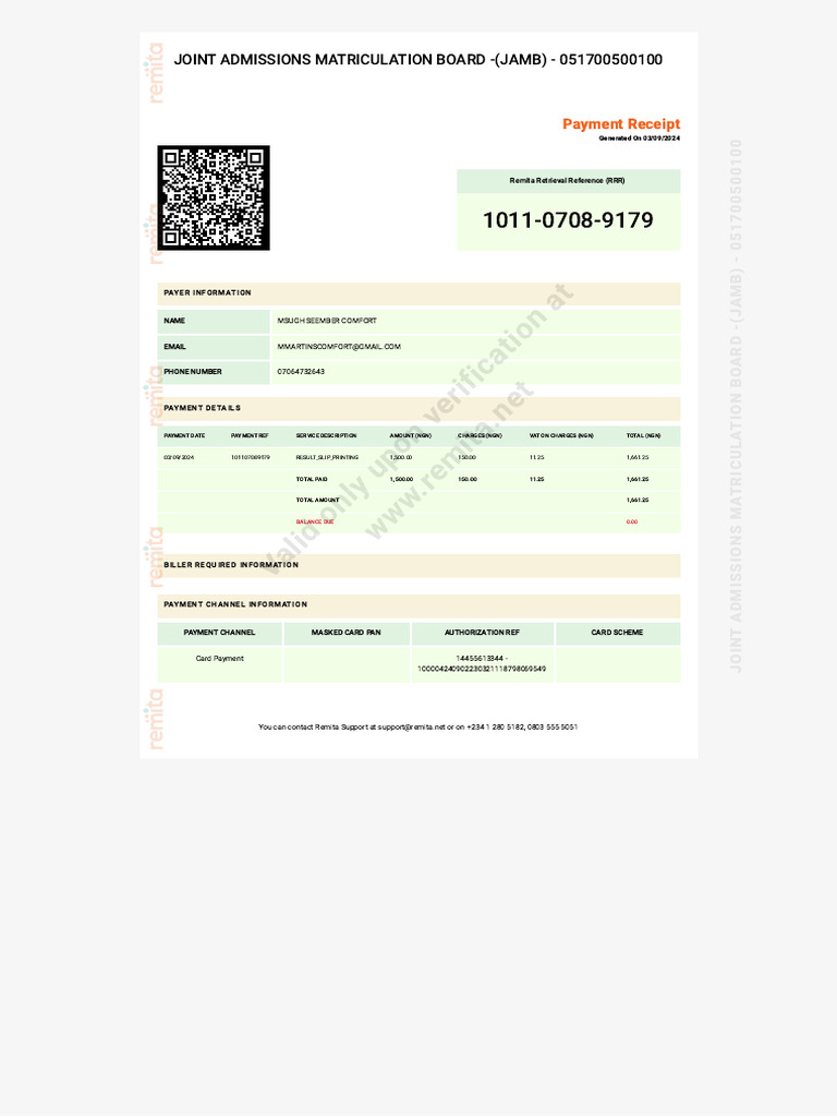 Receipt Sample of Bsu Post Utme Registration | PDF | Payments