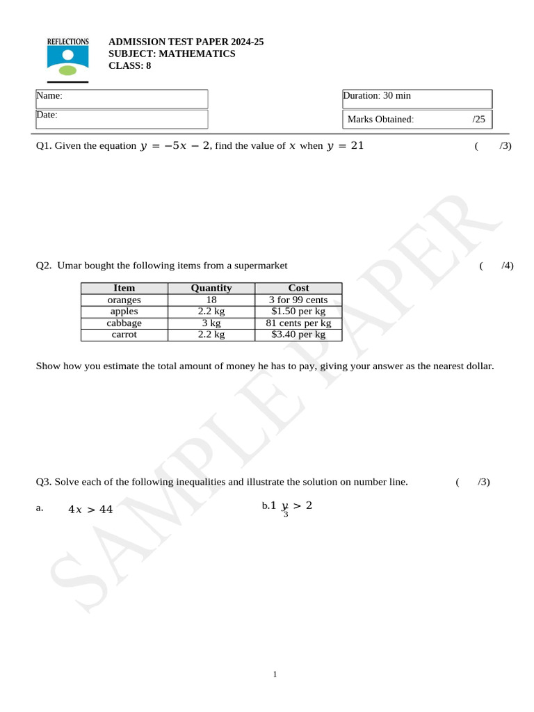 Maths for Class 8th | PDF