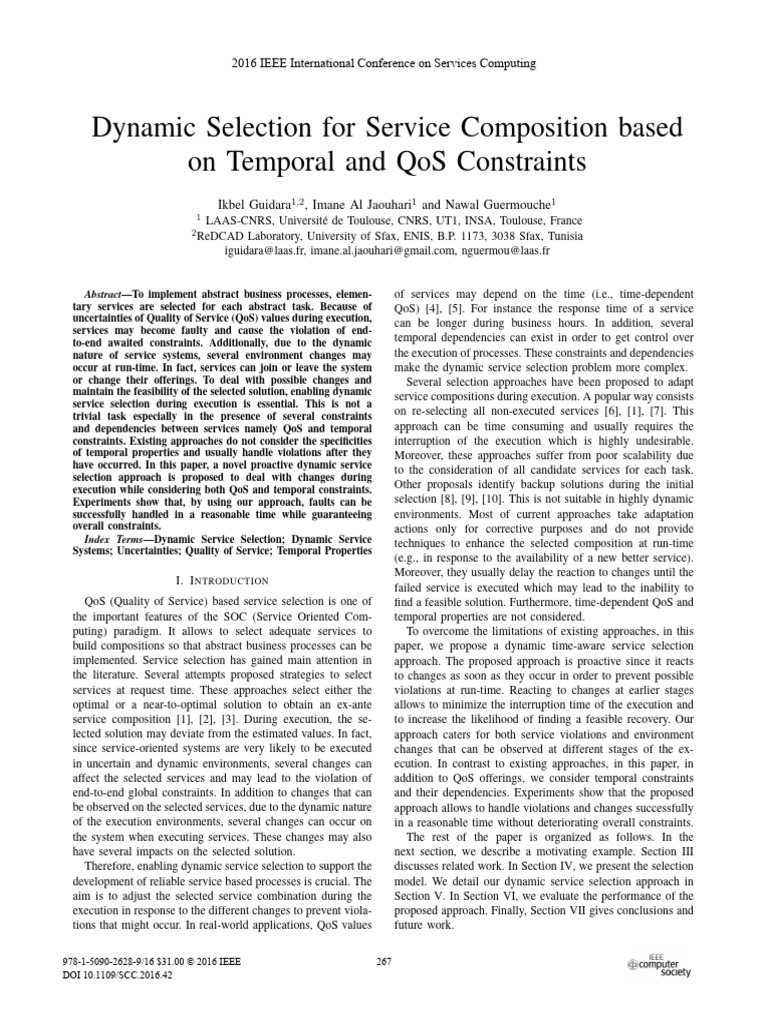Dynamic Selection For Service Composition Based On Temporal and QoS Constraints | PDF | Quality ...