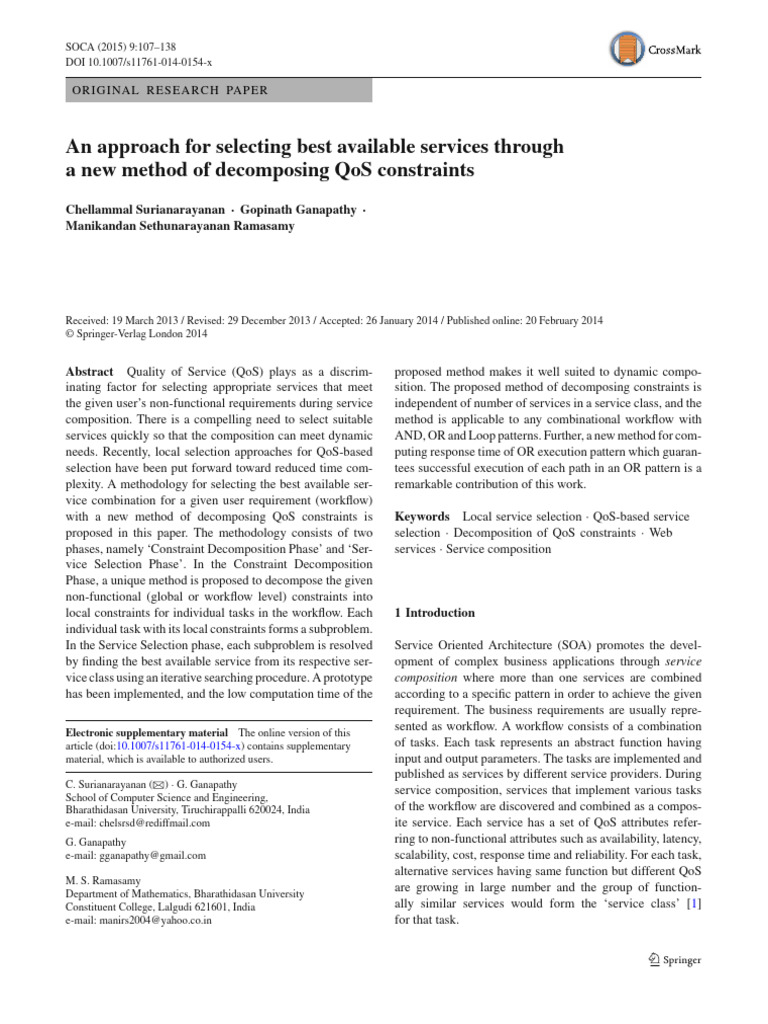 An Approach For Selecting Best Available Services Through A New Method of Decomposing QoS ...