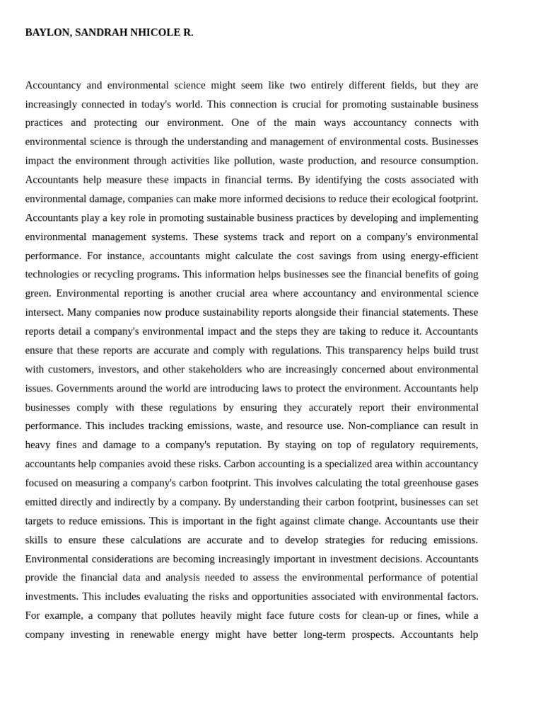 Connection of Acc and Env Scie | PDF | Efficient Energy Use | Business