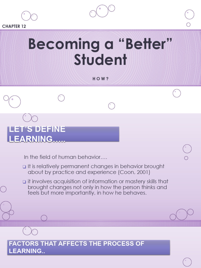 CH12 LEARNING TO BE A BETTER STUDENT - Pptx-Merged | PDF