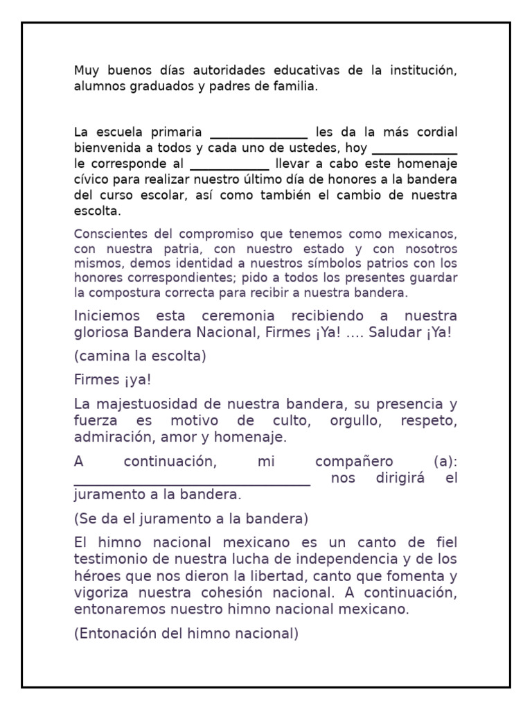 Honores A La Bandera Fin Curso Escolar | PDF