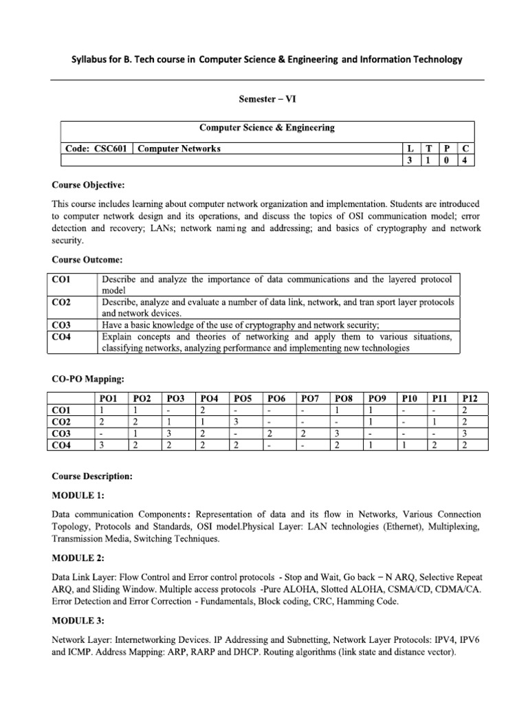 6th Sem Syllabus CSE | PDF