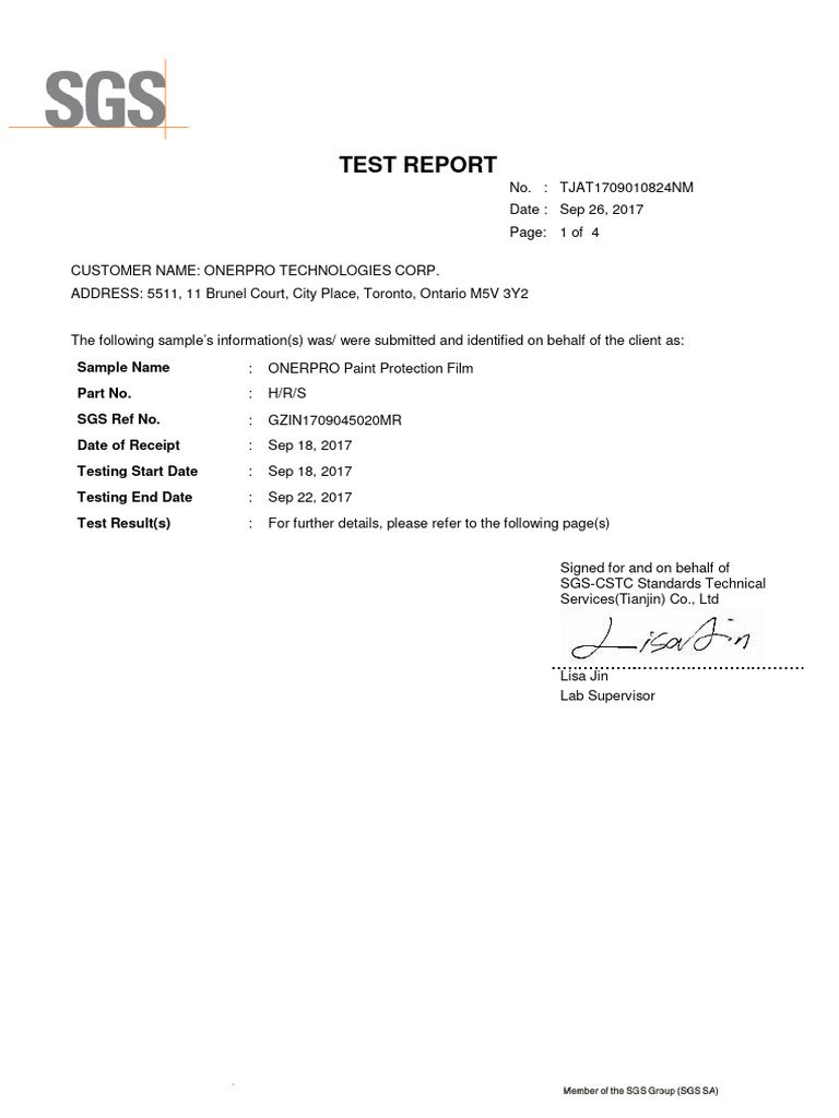 SGS Report - Glossiness | PDF