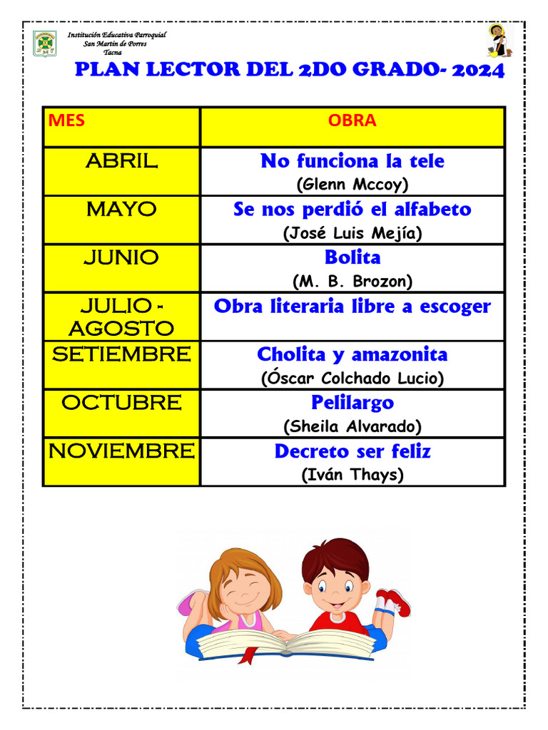Plan Lector 2024 2do Grado | PDF