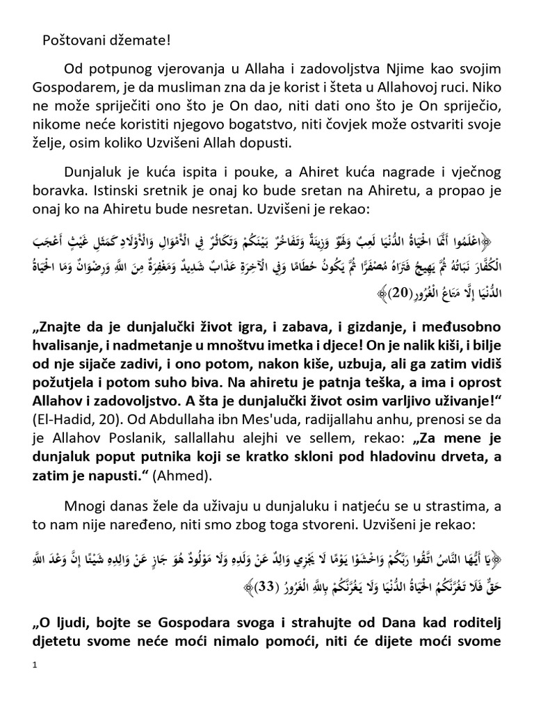 Hutba Zadovoljstvo 26.04 | PDF