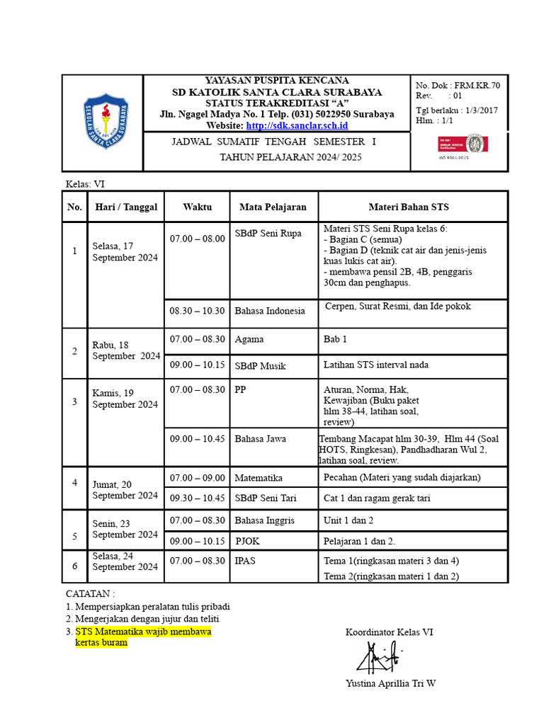 Jadwal Dan Bahan STS 2024 -2025.Docx-1 | PDF