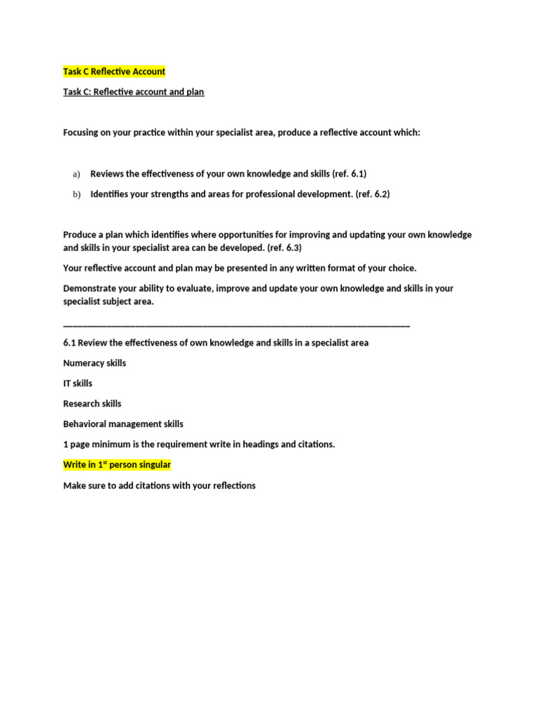 Task C Reflective Account | PDF