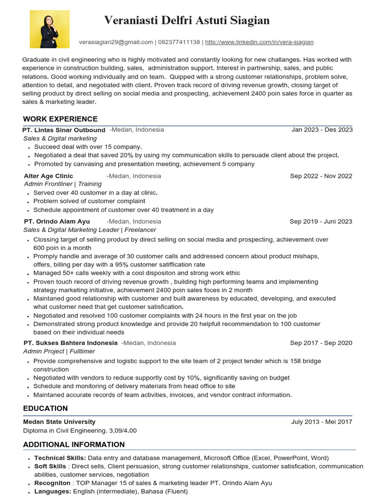 CV Vera Siagian-Customer Service | PDF