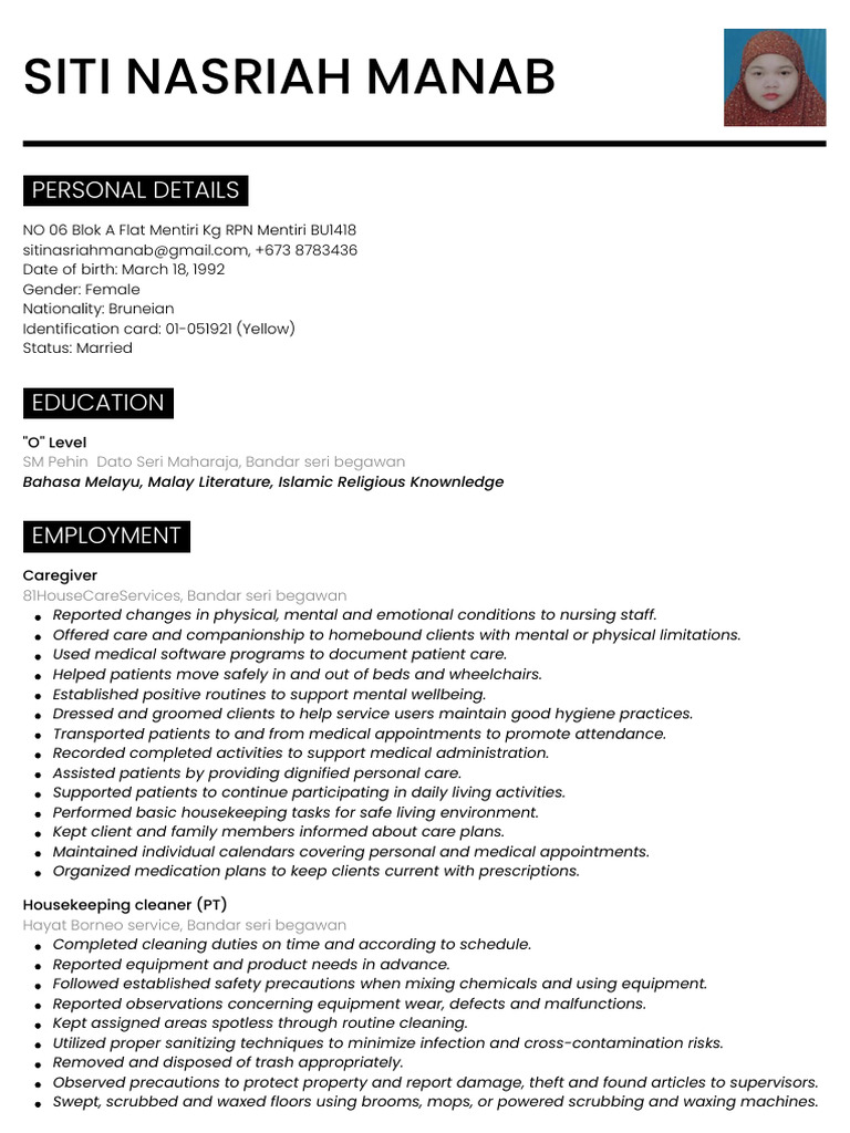 Resume Siti Nasriah Manab 2024 | PDF