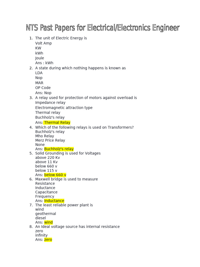 NTS Past Elecrical MCQ_s | PDF