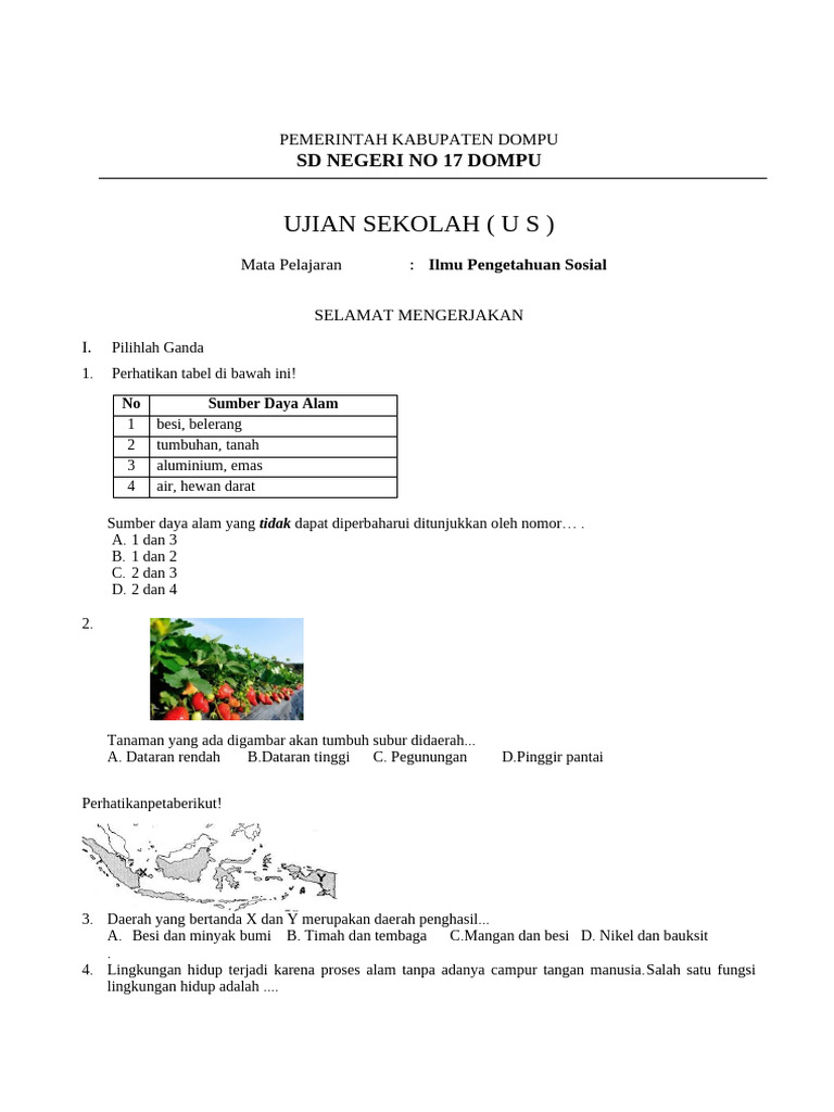 Soal US SD IPS 2023 | PDF