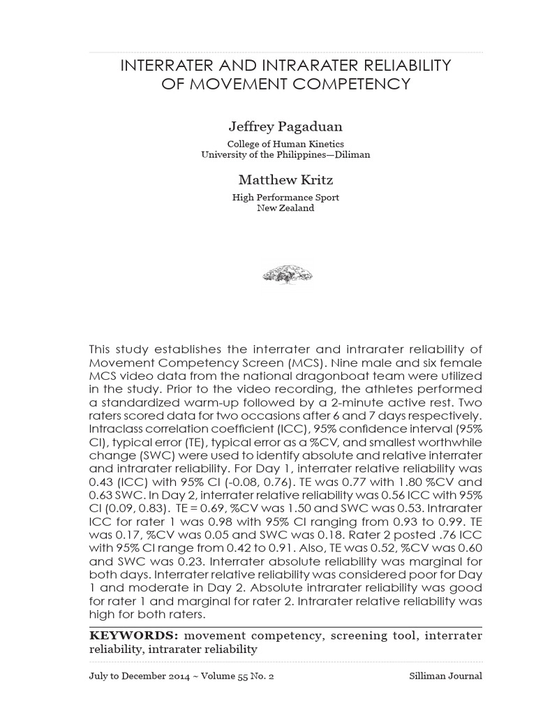 INTerrater and Intrater Reliability of Movement Compentency | PDF