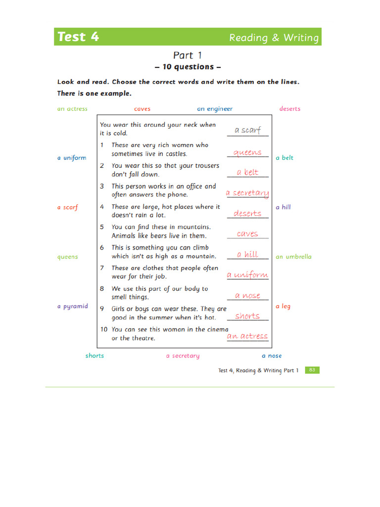 FLYERS Test 4 Reading Writing Correction | PDF