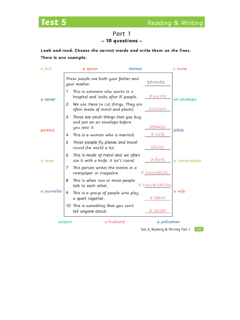 FLYERS Test 5 Reading Writing Correction | PDF