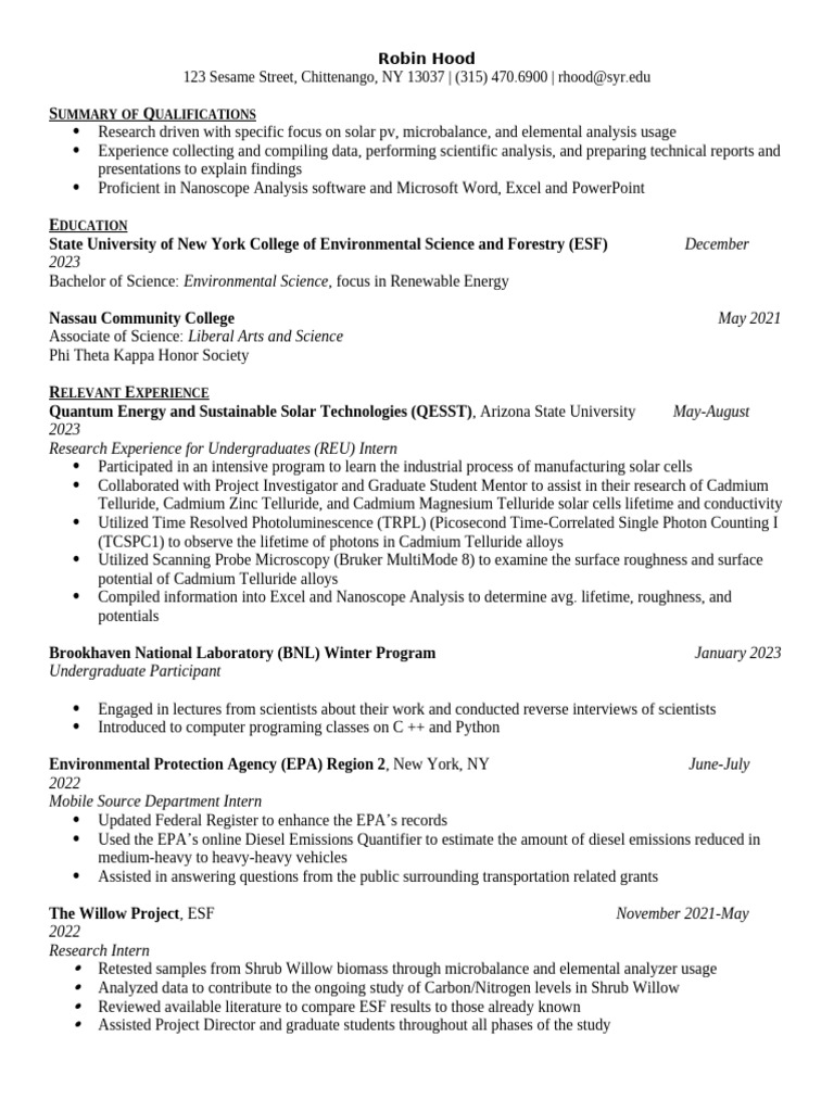 Es Resume Examples | PDF