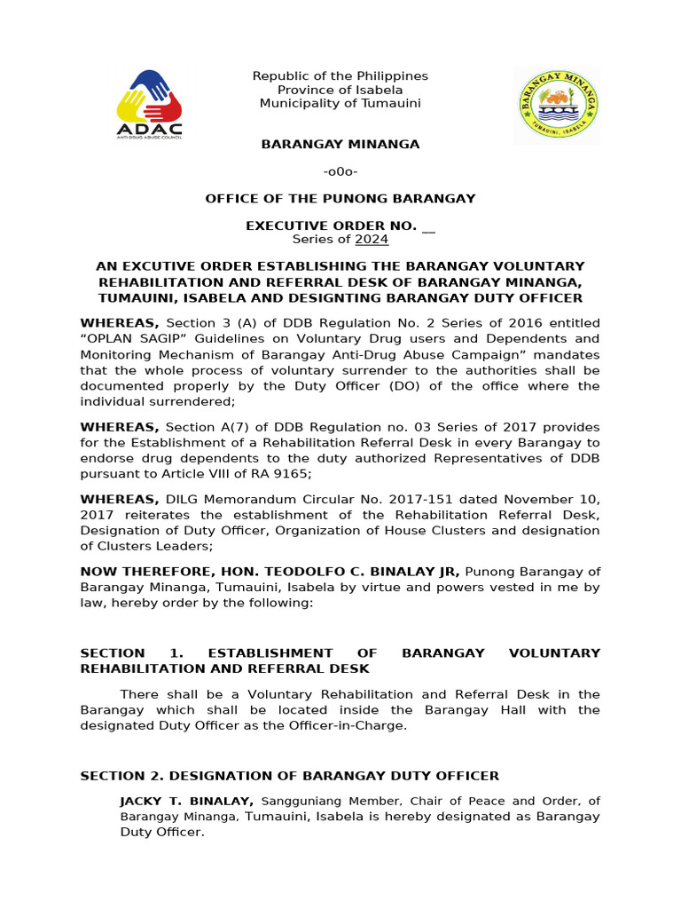 E.O # 11 Rehabilitation and Referral Desk | PDF