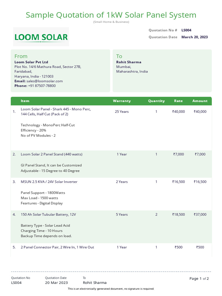 1kW Solar Panel System Price | PDF