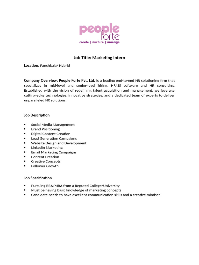 JD Marketing Intern | PDF