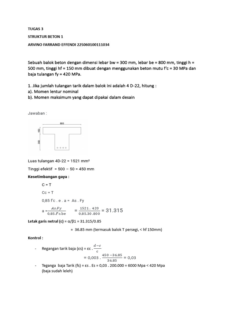 Analisis Momen Balok Beton T | PDF