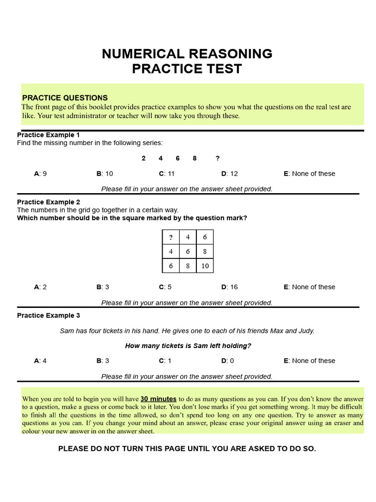 Free Numerical Reasoning Test | PDF