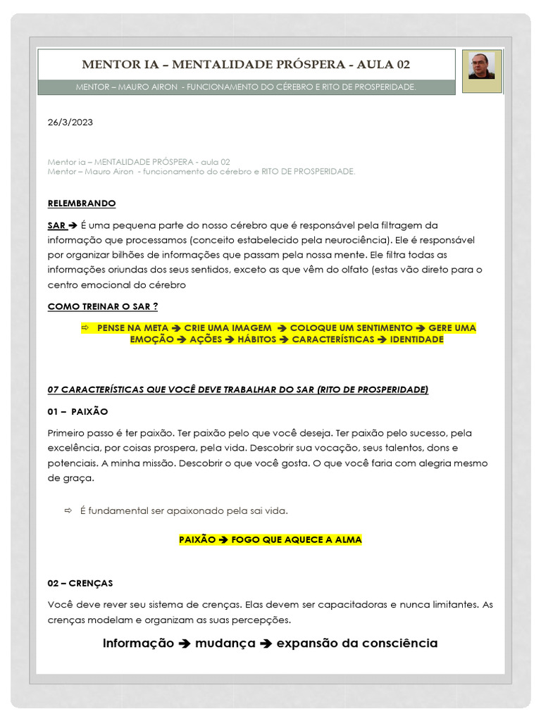 Mentoria - Aula 02 - O cérebro e o rito de prosperidade | PDF