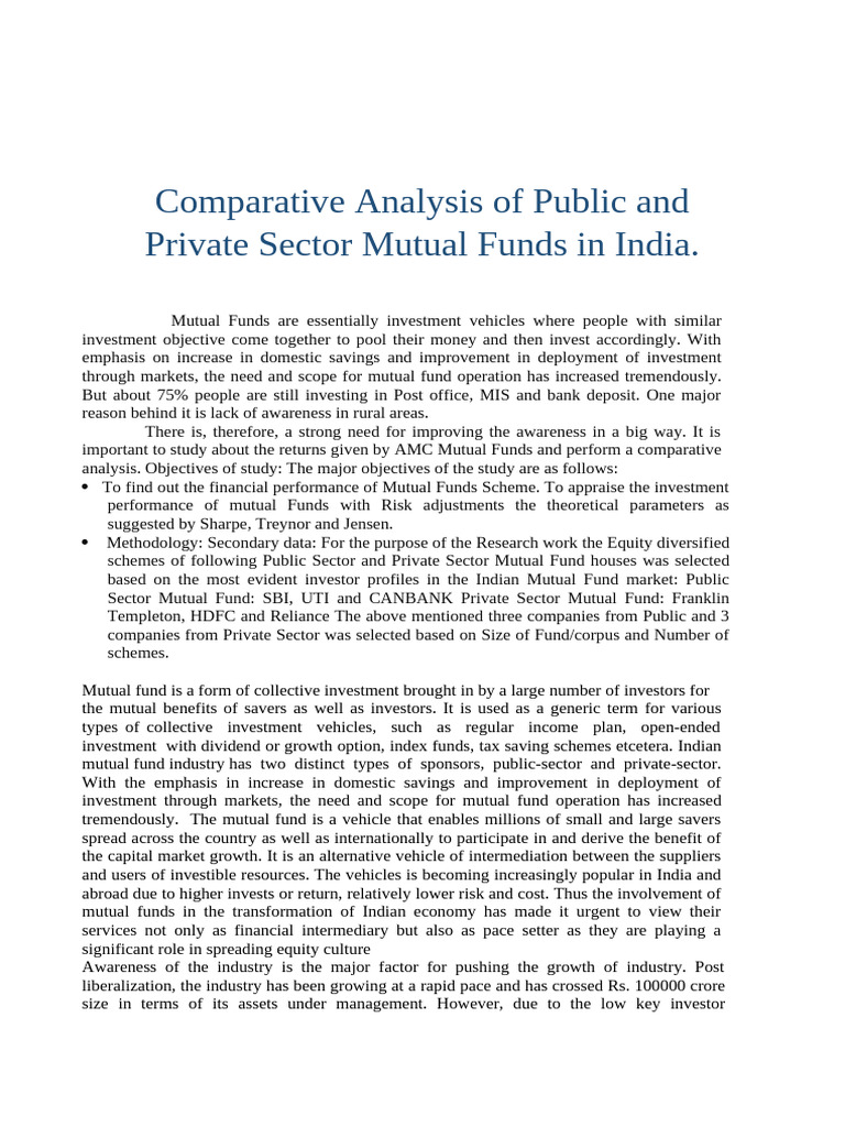 Comparative Analysis of Public and Private Sector Mutual Funds in India ...