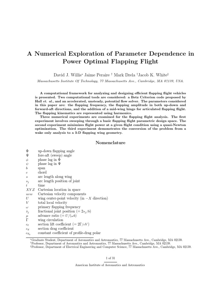 A Numerical Exploration of Parameter Dependence in Power Optimal Flapping Flight | PDF ...
