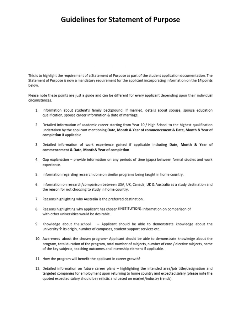 Guidelines For Statement of Purpose | PDF