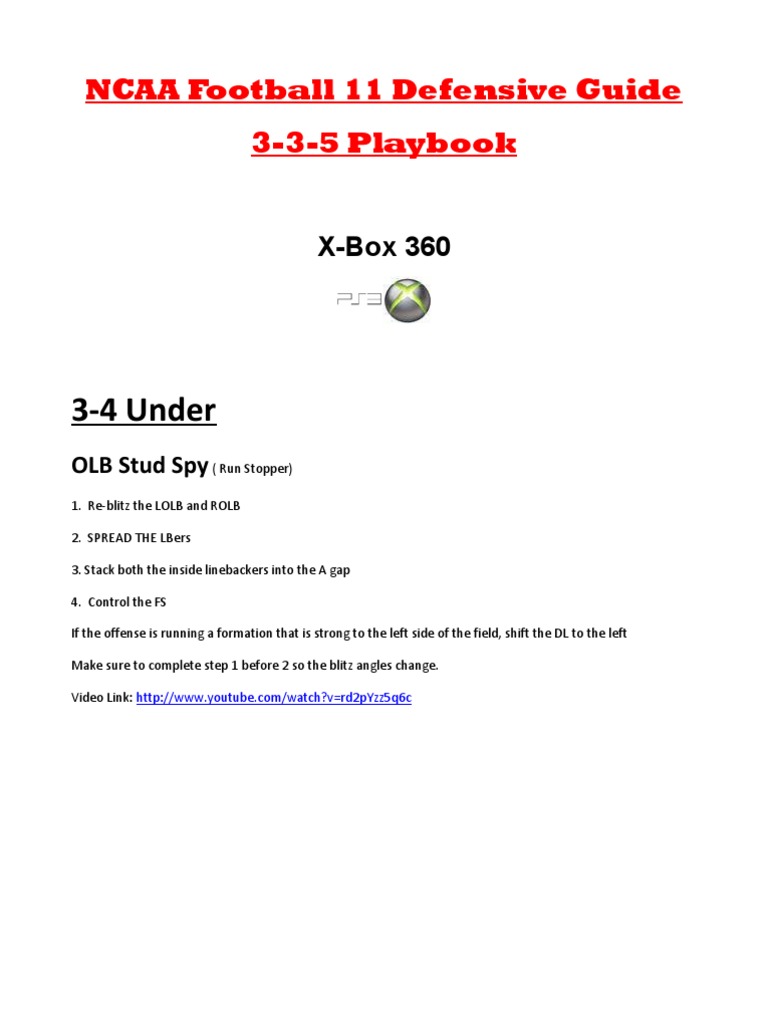 3-4 Under: NCAA Football 11 Defensive Guide 3-3-5 Playbook | PDF ...