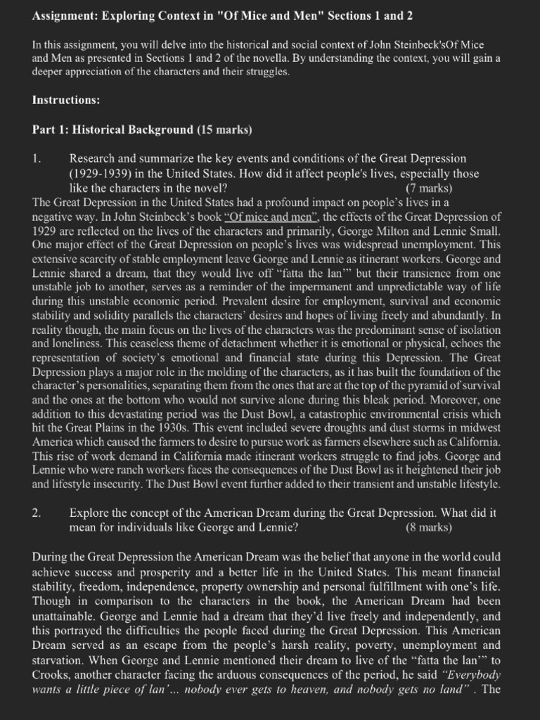 Of Mice and Men Context Questions | PDF