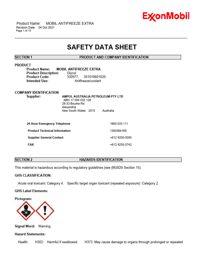 Mobil Antifreeze Extra 33% | PDF