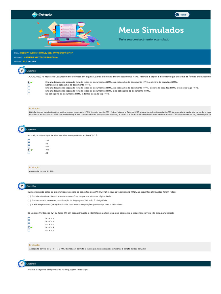 Simulado Web: HTML5, CSS, JS, PHP | PDF | HTML | Script Java