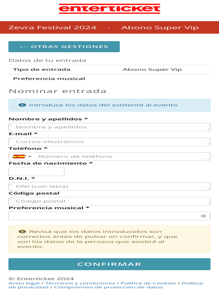 Enterticket Cambio de Datos | PDF