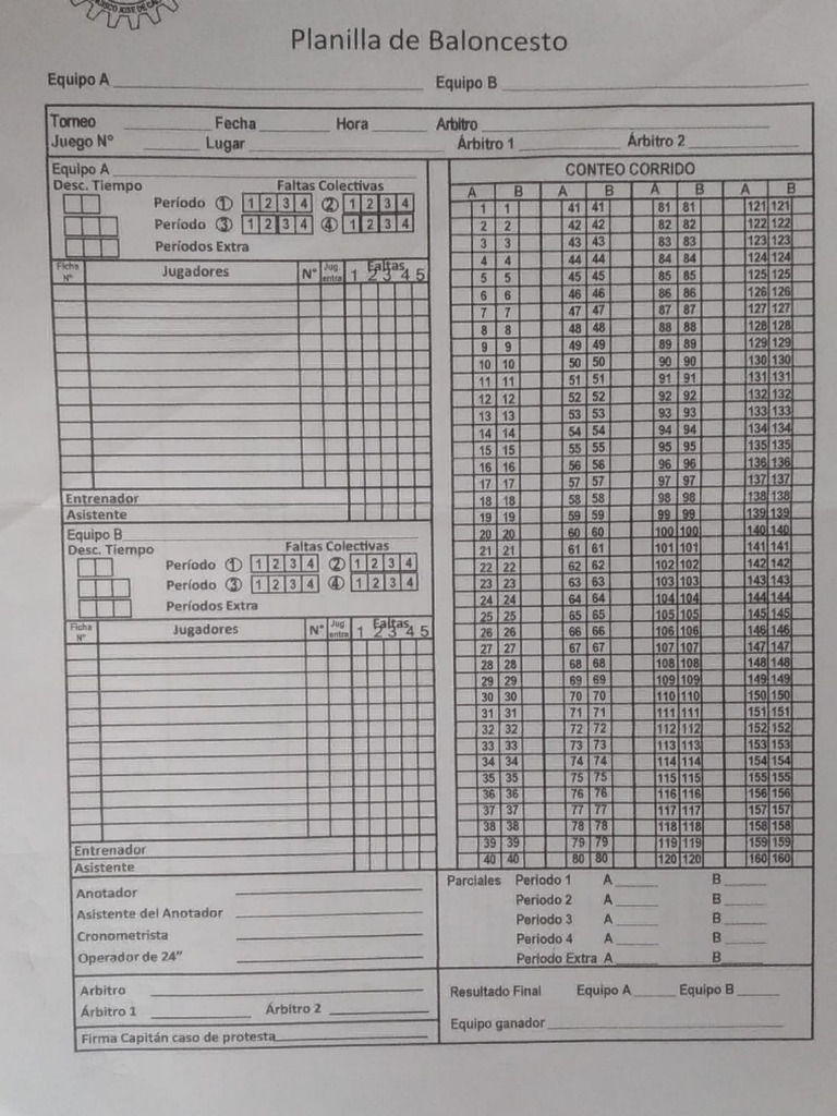 Planilla de Baloncesto Completada | PDF