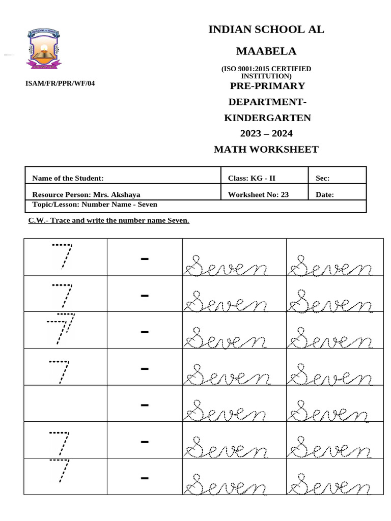 KG 2 Math Worksheet No.17-1 | PDF