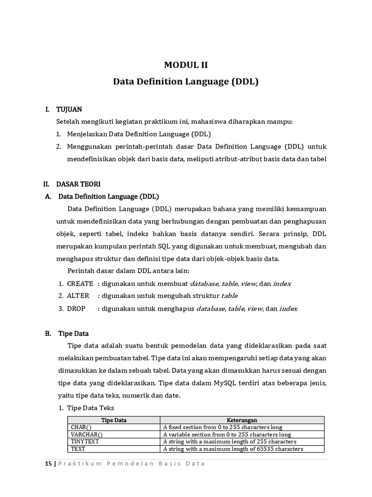 Modul 2 PBD - Data Definition Language (DDL) | PDF