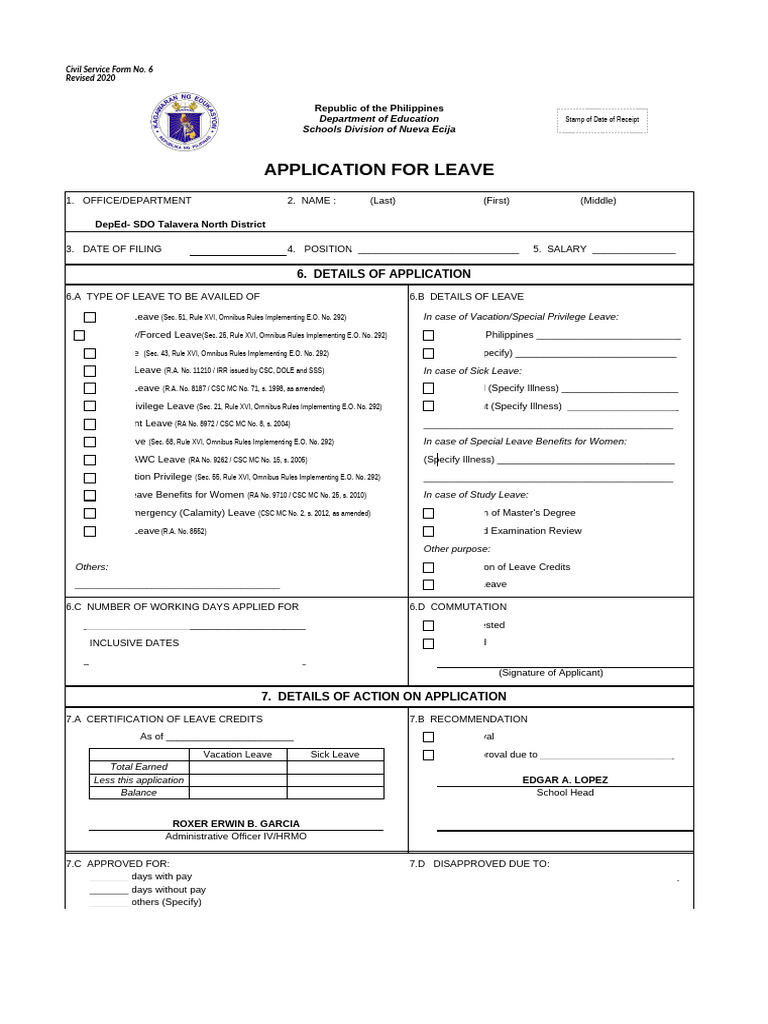 SJES - LEAVE FORM As of March 2024 | PDF