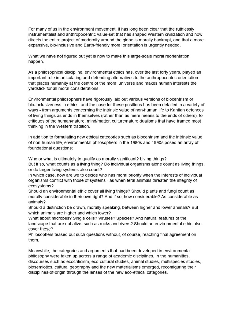 Weve Had Forty Years of Environmental Ethics | PDF | Environmental ...