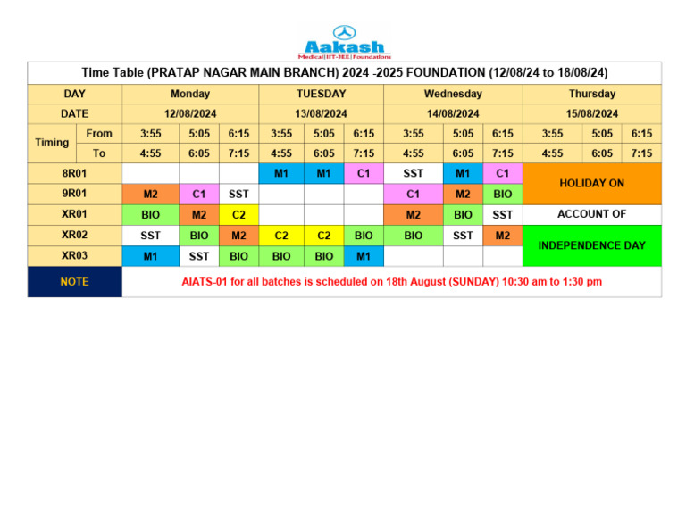 Foundation - Time Table J4!12!08-24 To 20-08-24 - MAIN | PDF